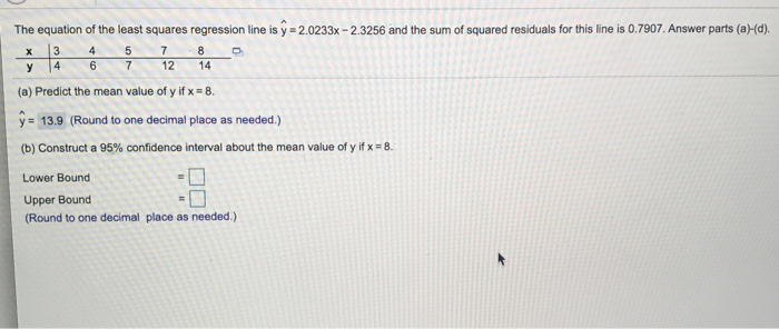 Solved The equation of the least squares regression line is | Chegg.com