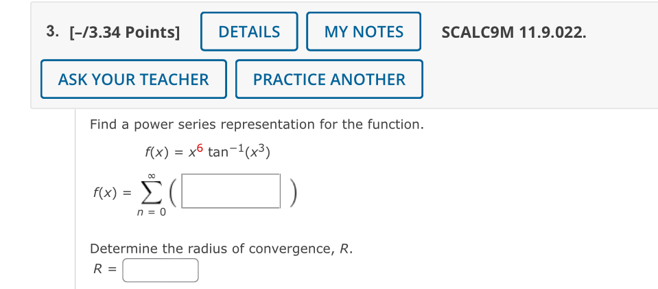 Solved Points]SCALC9M 11.9.022.Find a power series | Chegg.com