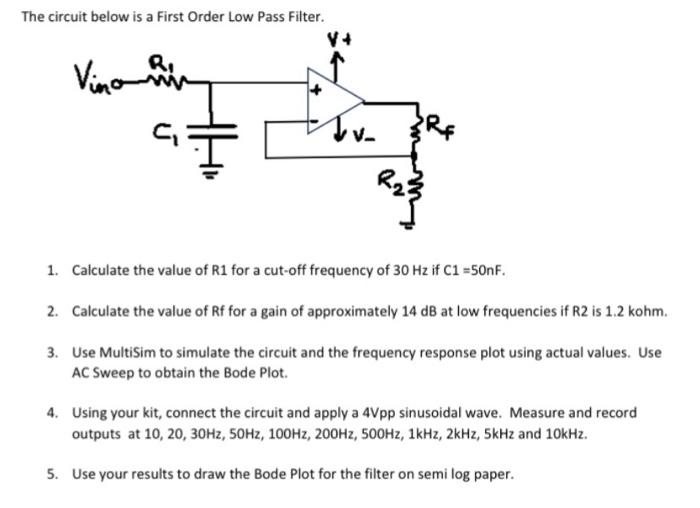 Solved The circuit below is a First Order Low Pass Filter. | Chegg.com