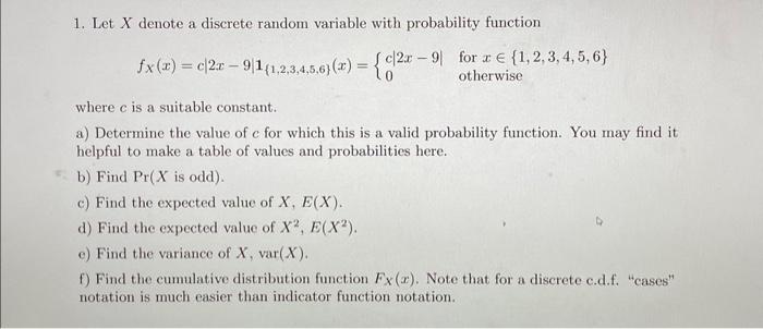 1. Let X denote a discrete random variable with | Chegg.com