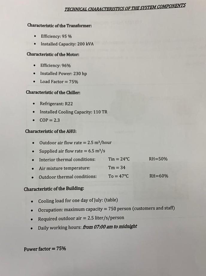 Solved TECHNICAL CHARACTERISTICS OF THE SYSTEM COMPONENTS | Chegg.com