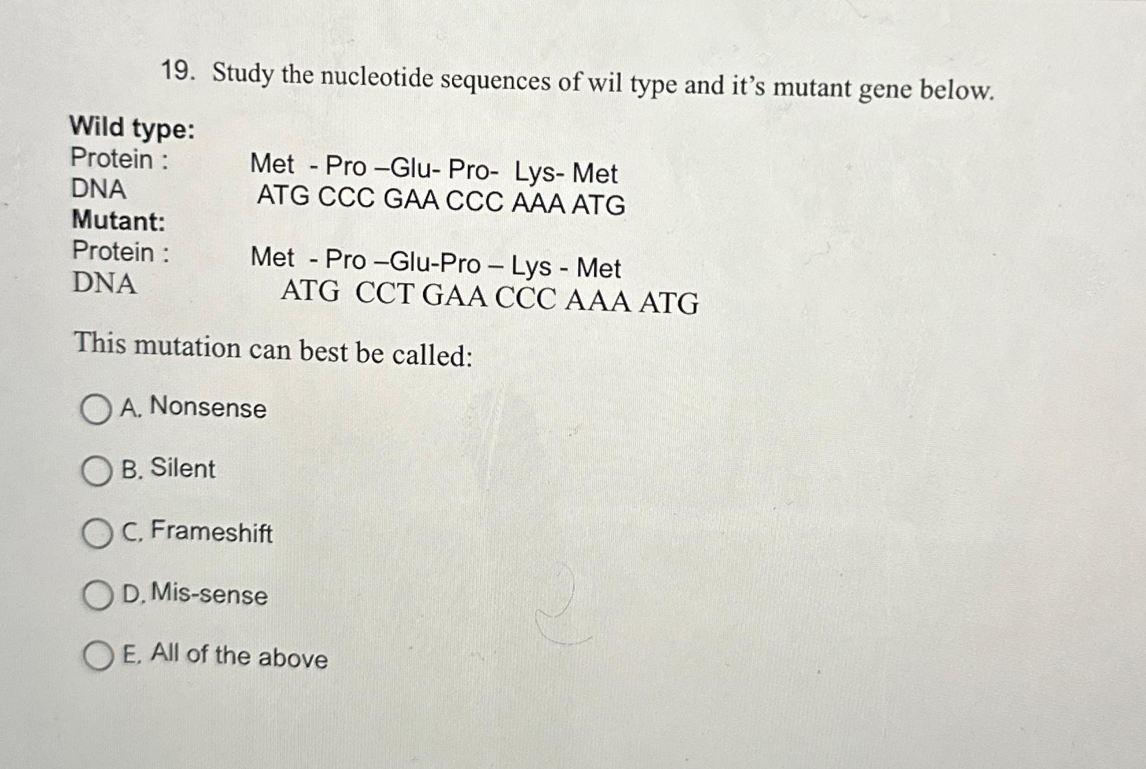 Solved Study the nucleotide sequences of wil type and it's | Chegg.com