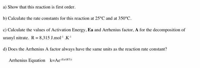 Solved Uranyl nitrate decomposes according to | Chegg.com