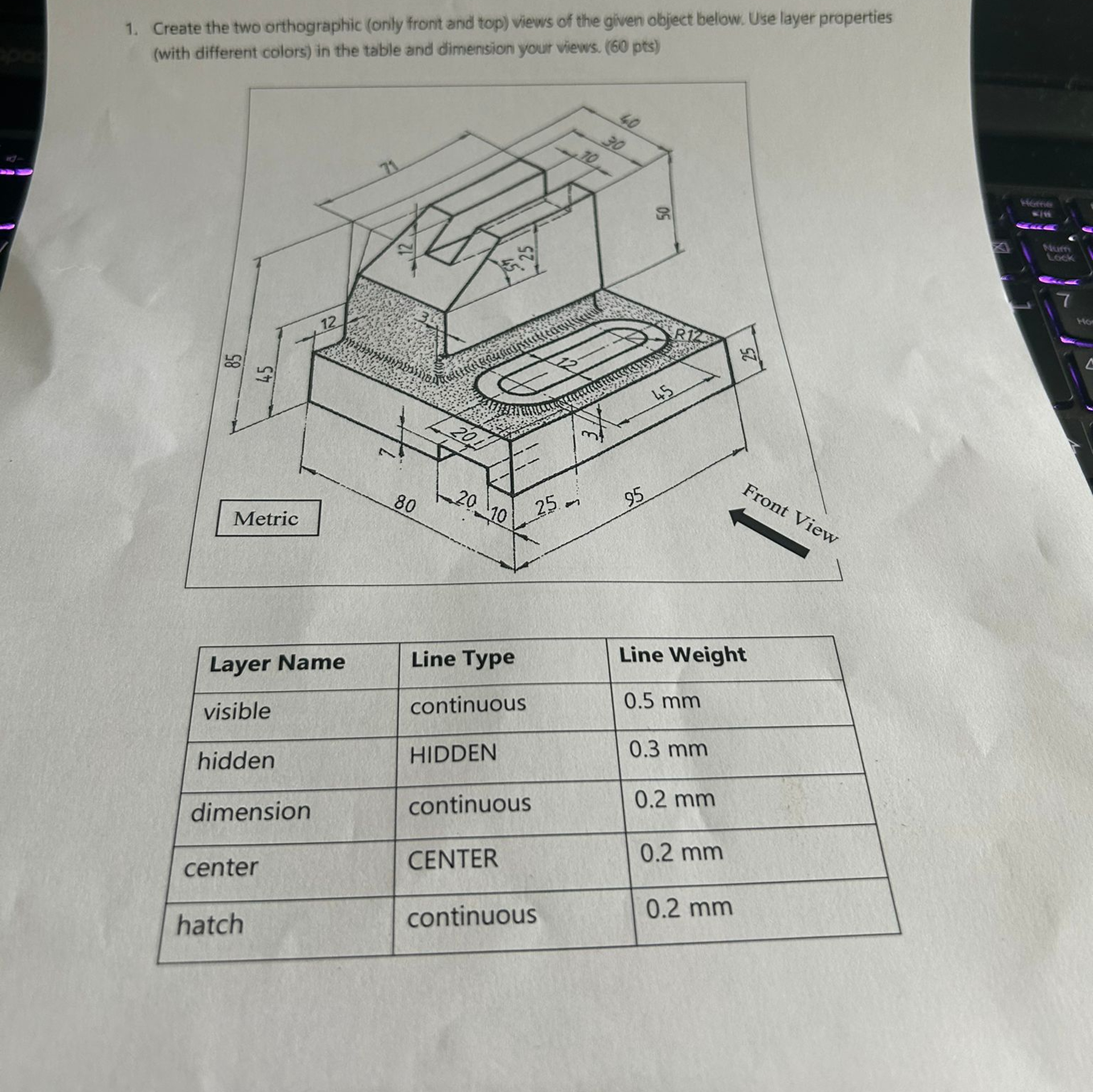 Solved Create the two orthographic (only front and top) | Chegg.com