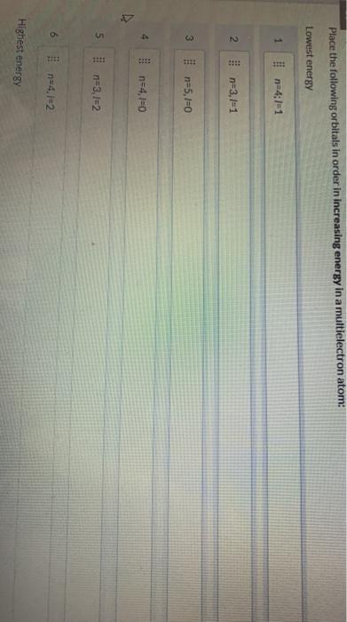 Solved Place the following orbitals in order in increasing | Chegg.com