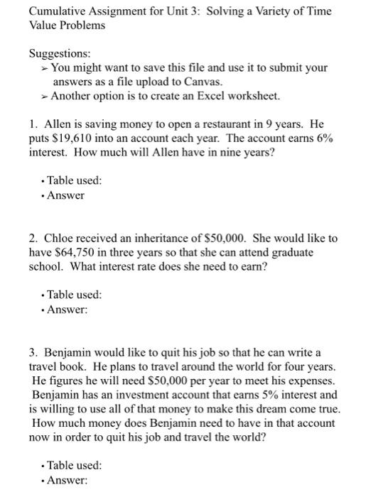 Solved Cumulative Assignment for Unit 3: Solving a Variety | Chegg.com
