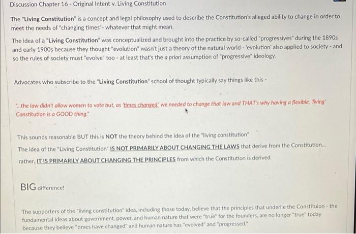 Discussion Chapter 16 - Original Intent v. Living | Chegg.com