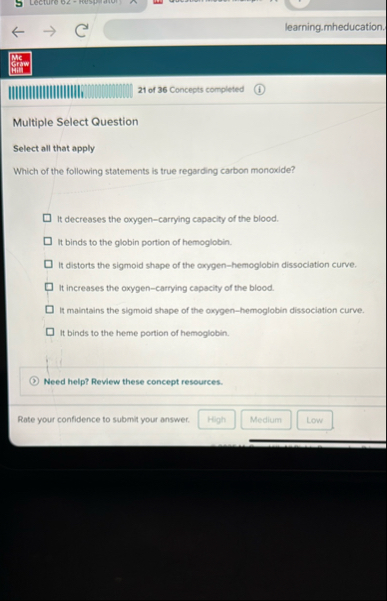 Solved learning.mheducation.McGrawMill21 ﻿of 36 ﻿Concepts | Chegg.com