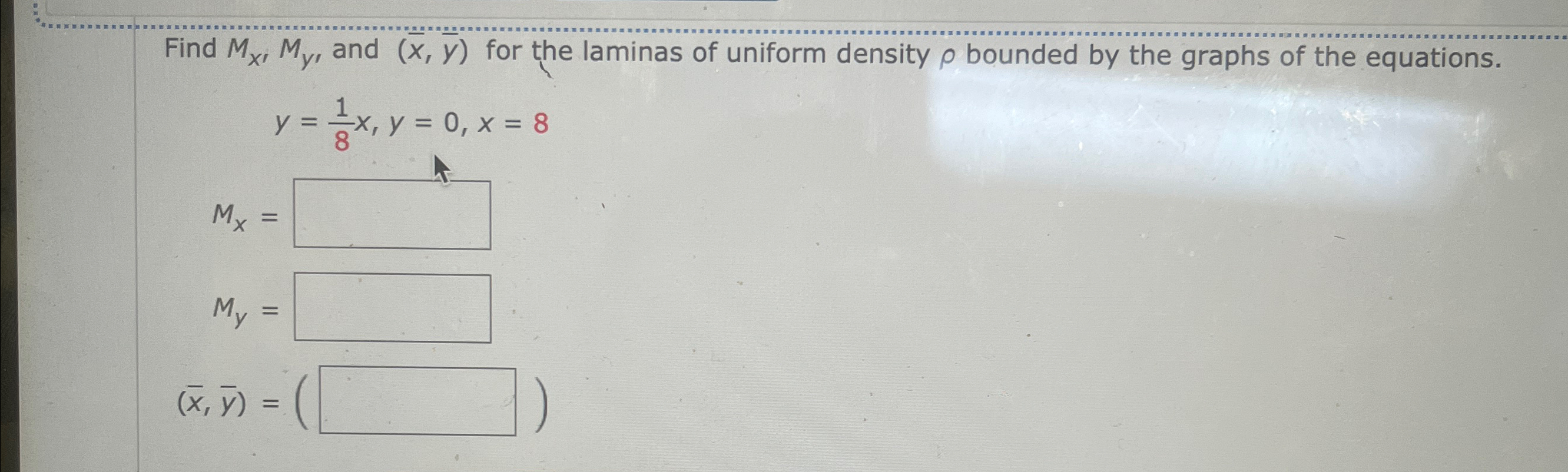 Solved Find Mx,My, ﻿and (x‾,bar (y)) ﻿for the laminas of | Chegg.com