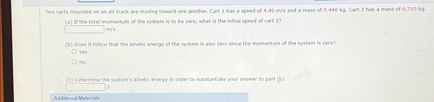 Solved Two carts mounted on an air track are moving toward | Chegg.com