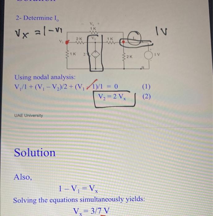 Solved 2- Determine I vx=1−1 Using nodal analysis: (1) UAE | Chegg.com