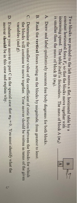 Solved B Two blocks are pushed to the left across a flat, | Chegg.com