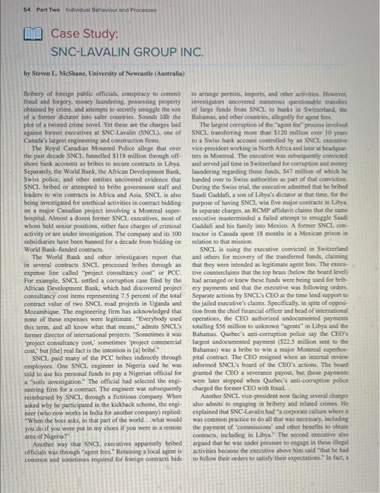 Case Study: SNC-LAVALIN GROUP INC. by Steven L. | Chegg.com