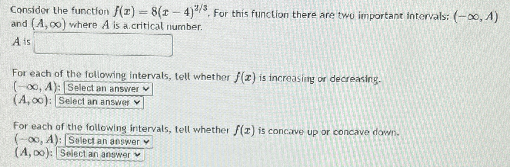 Solved Consider the function f(x)=8(x-4)23. ﻿For this | Chegg.com