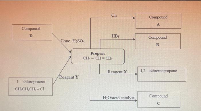 Solved Cl2 Compound A Compound D HBT Compound Conc. H2SO4 B | Chegg.com