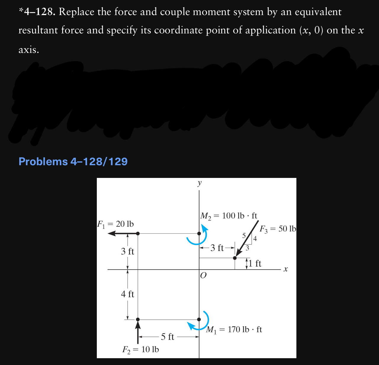 Solved **4-128. ﻿Replace the force and couple moment system | Chegg.com