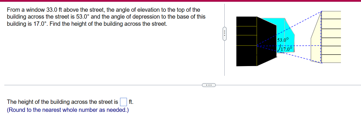 Solved From a window 33.0ft ﻿above the street, the angle of | Chegg.com