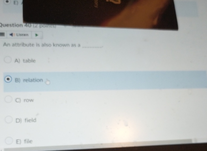 Solved Question 4072 ﻿pomtstListenAn attribute is also known | Chegg.com