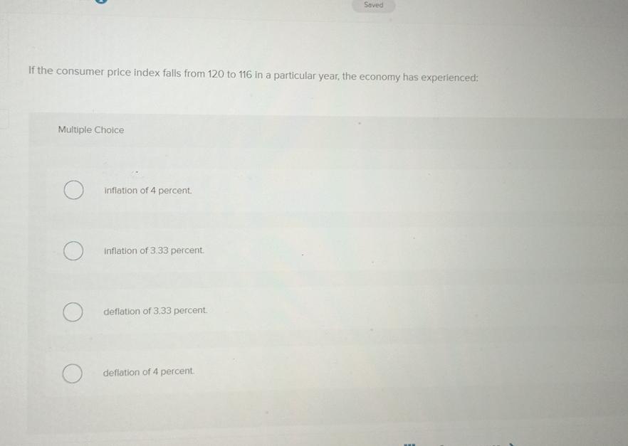 Solved SovedIf the consumer price index falls from 120 ﻿to | Chegg.com