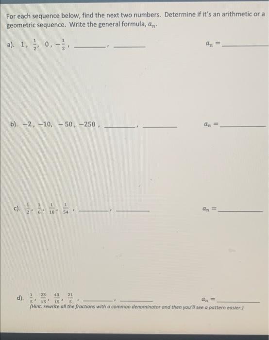 Solved For each sequence below, find the next two numbers. | Chegg.com