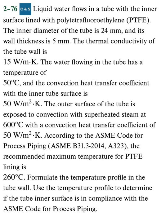 Solved 2-76 c&S Liquid water flows in a tube with the inner | Chegg.com