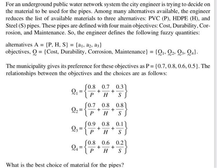 Solved For an underground public water network system the | Chegg.com