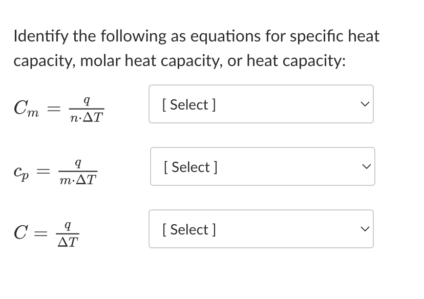 Solved Identify the following as ﻿equations for specific | Chegg.com