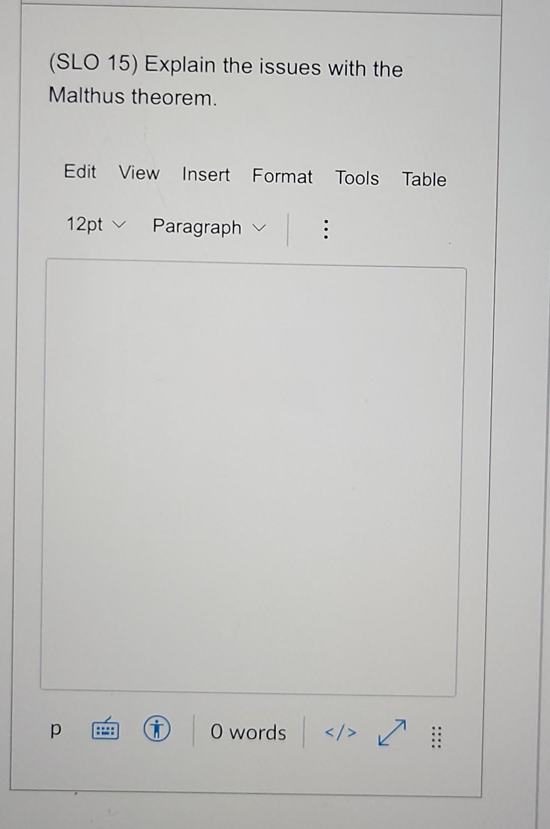 Solved (SLO 15) Explain the issues with the Malthus theorem. | Chegg.com