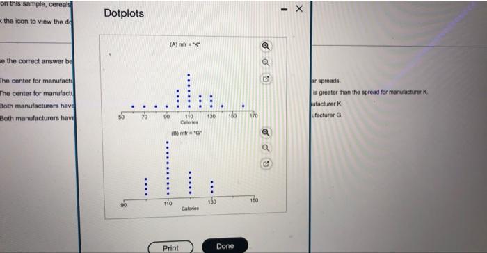 Solved The accomparying dotplots show the number of calories | Chegg.com