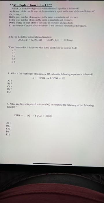 Solved ** Multiple Choice 1-12** 1. Wbich of the following | Chegg.com