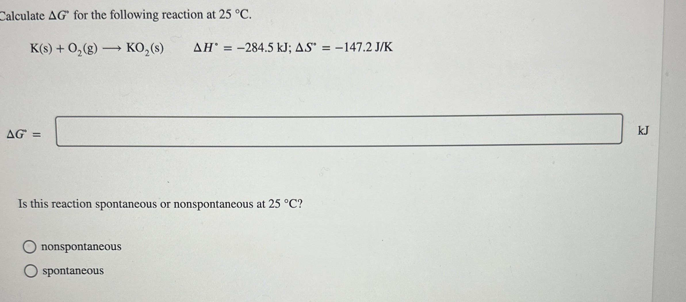 Solved Calculate ΔG° ﻿for the following reaction at | Chegg.com