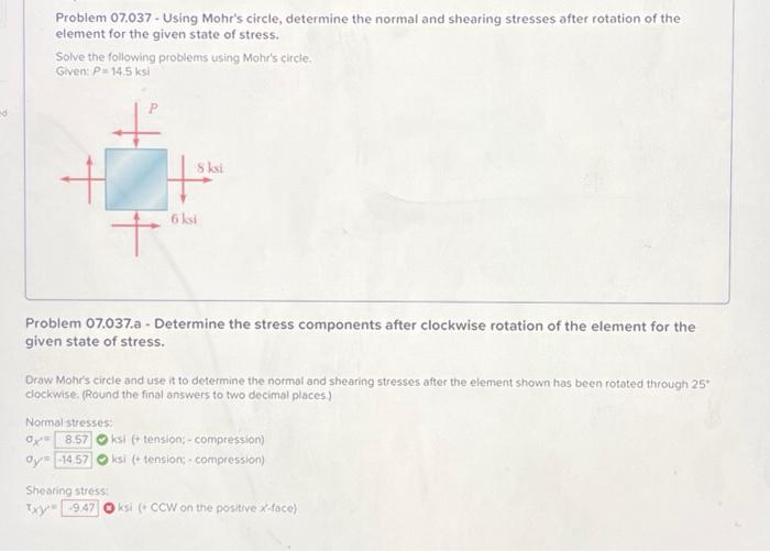 Solved Problem 07.037-Using Mohr's circle, determine the | Chegg.com