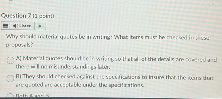 Solved Question 7 (1 ﻿point)Why should material quotes be in | Chegg.com