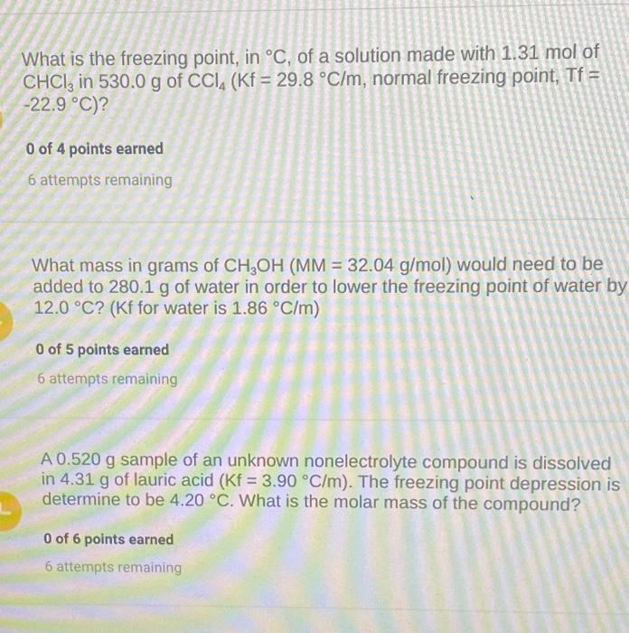 Solved What is the freezing point, in °C, of a solution made | Chegg.com