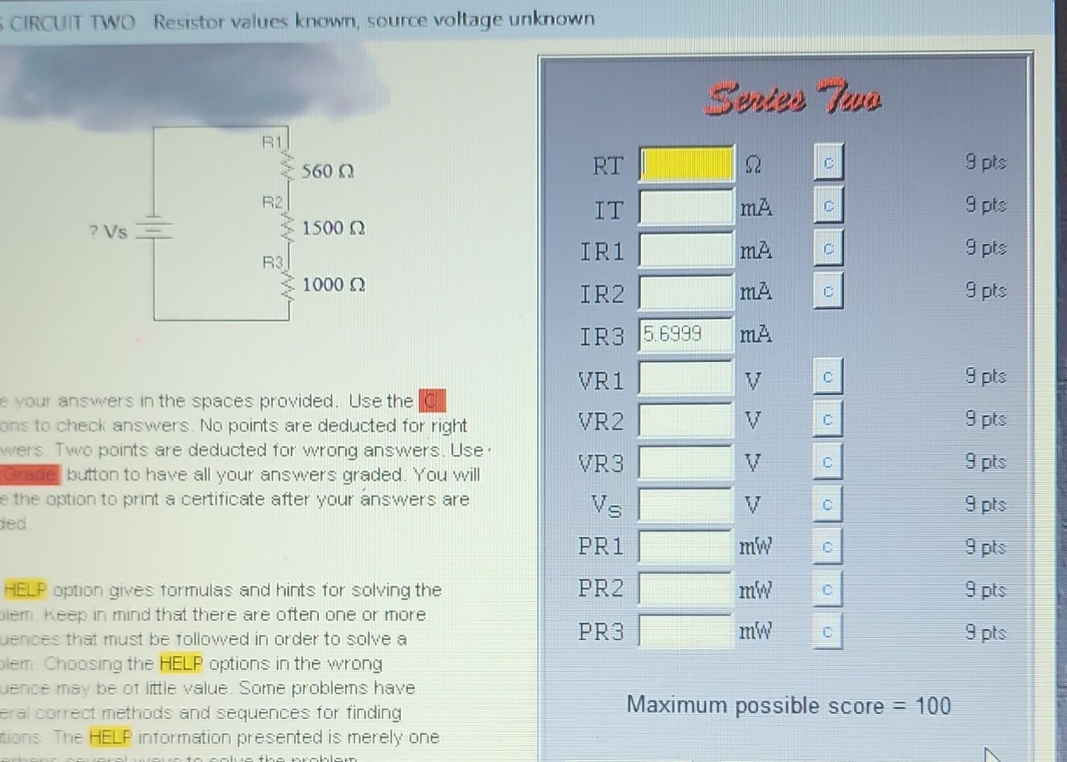 Solved Circuit Two Resistor Values Known Source Vollage 2100