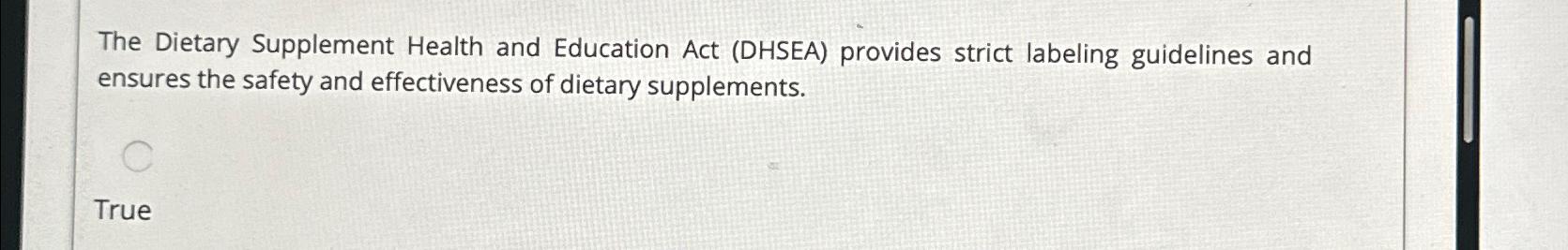 Solved The Dietary Supplement Health and Education Act | Chegg.com