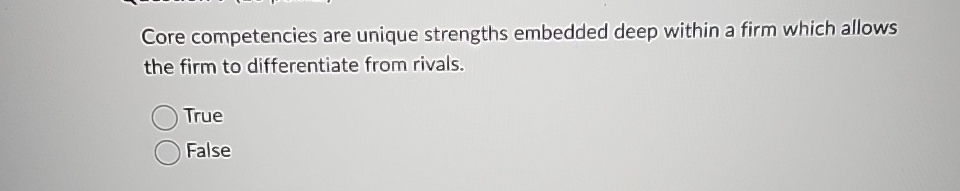 Solved Core competencies are unique strengths embedded deep | Chegg.com