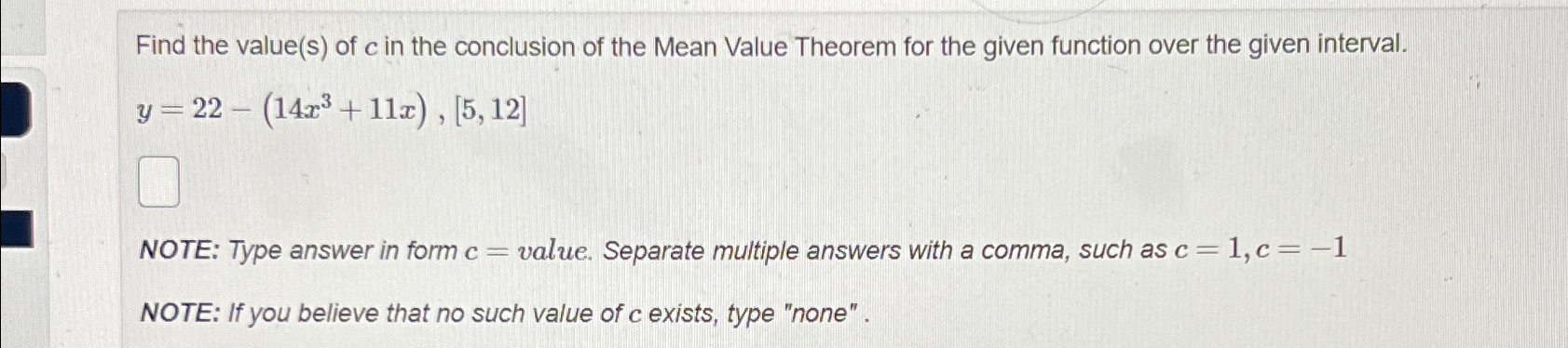 Solved Find the value(s) ﻿of c ﻿in the conclusion of the | Chegg.com