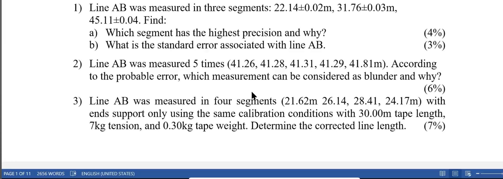 Solved Line AB ﻿was measured in three segments: | Chegg.com