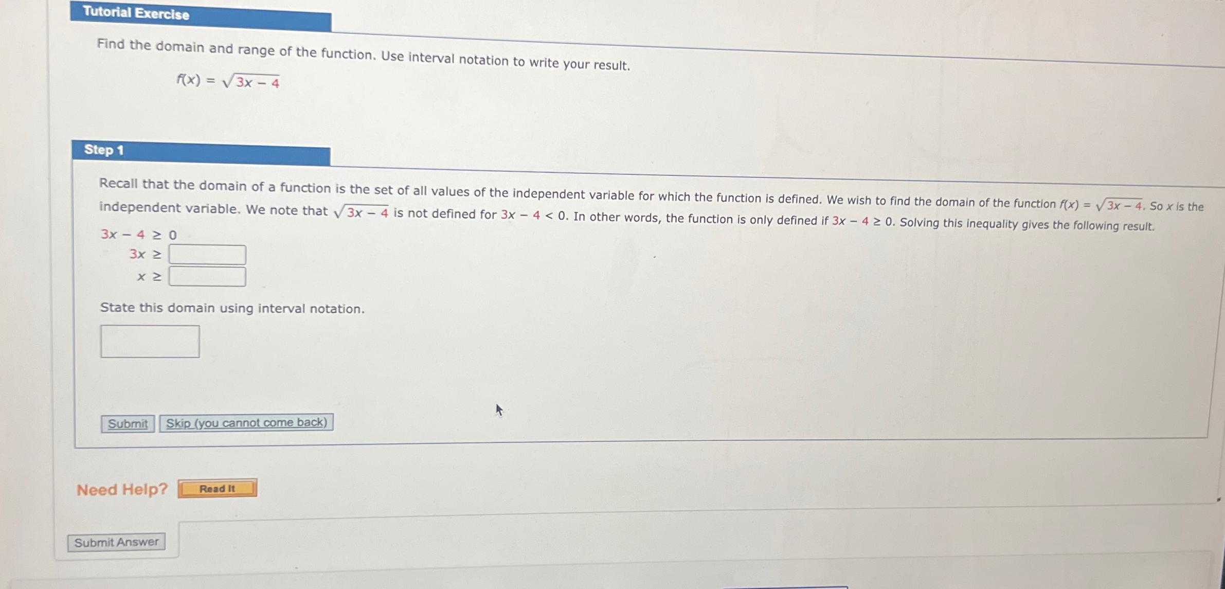 Solved Tutorial ExerciseFind the domain and range of the | Chegg.com