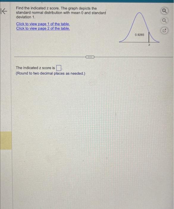 Solved Find the indicated z score. The graph depicts the | Chegg.com