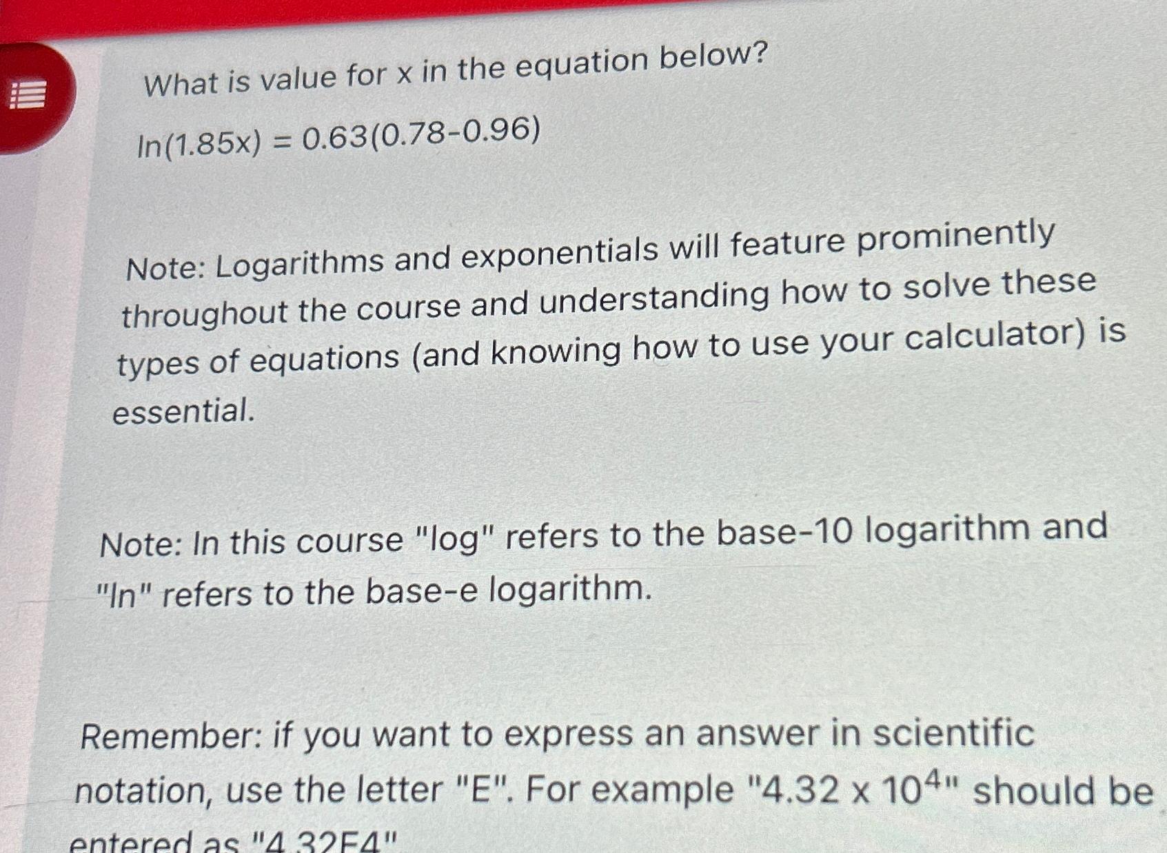 Solved What is value for x ﻿in the equation | Chegg.com