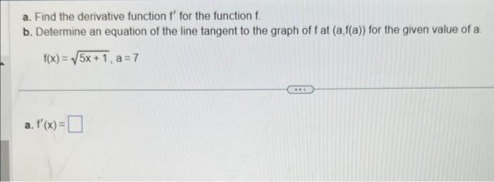 Solved a. Find the derivative function f′ for the function | Chegg.com