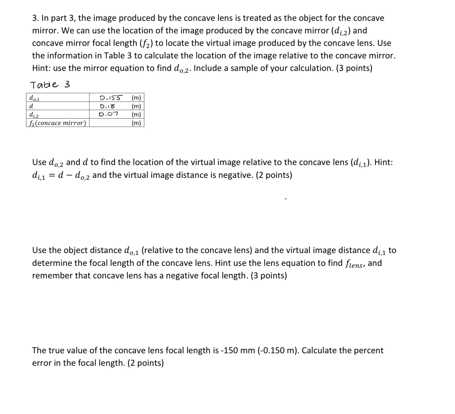 Solved In part 3, ﻿the image produced by the concave lens is | Chegg.com