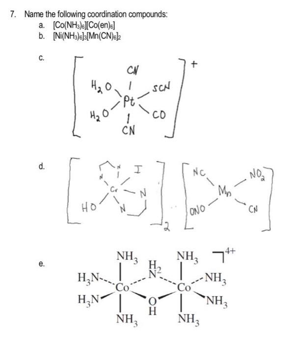 Solved 7. Name the following coordination compounds: a. | Chegg.com
