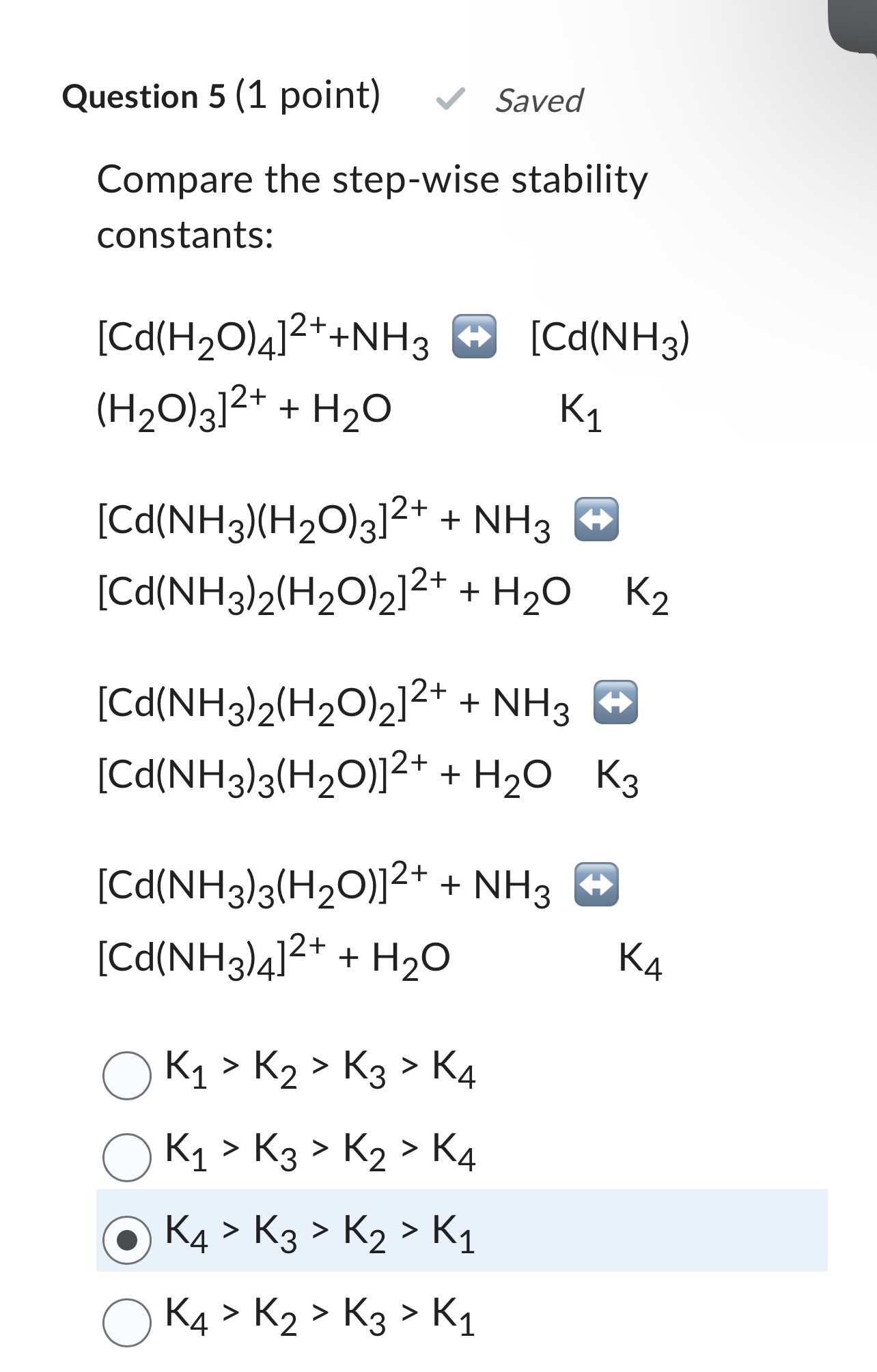 Solved Question 5 (1 ﻿point)Compare the step-wise | Chegg.com