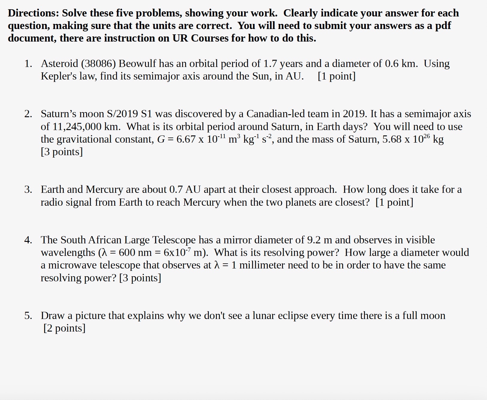 Solved Directions: Solve these five problems, showing your | Chegg.com