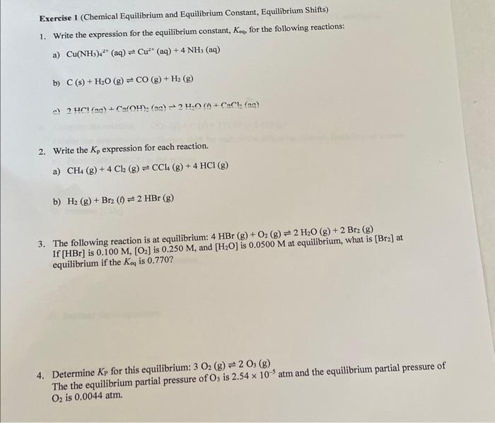 Solved Exercise 1 (Chemical Equilibrium and Equilibrium | Chegg.com