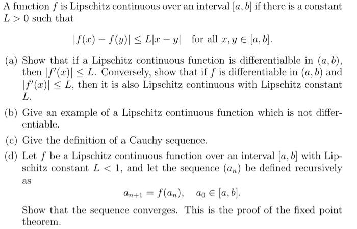 Solved A function f is Lipschitz continuous over an interval | Chegg.com