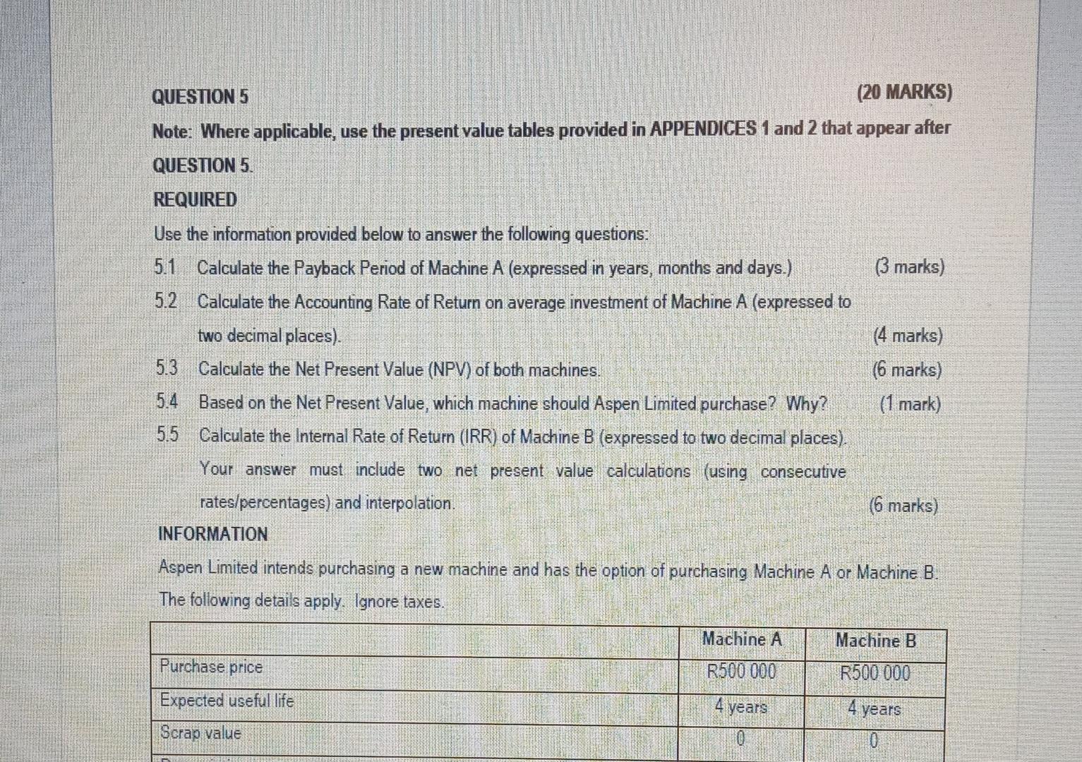 Solved QUESTION 5 Note: Where applicable, use the present | Chegg.com